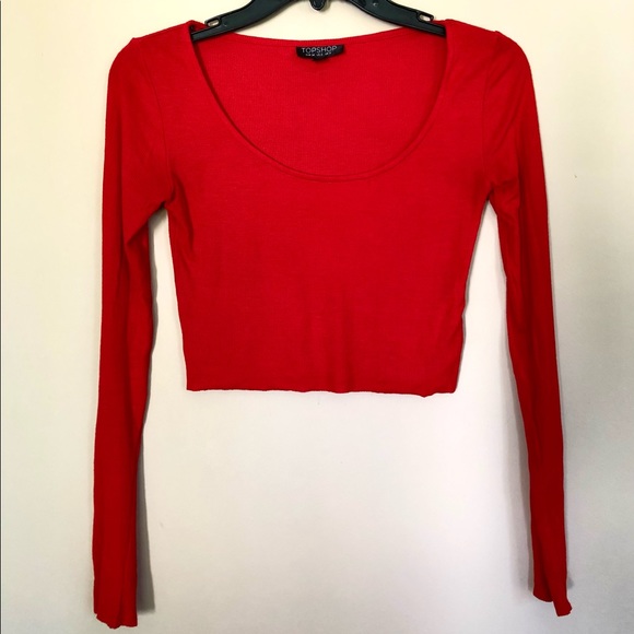 Topshop | Tops | Red Long Sleeve Crop Top | Poshmark